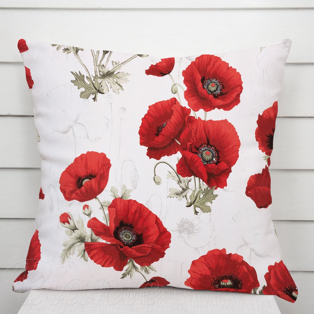 Bavlněný povlak na polštář Sandra SA-632 Vlčí máky na bílém od Biante.cz