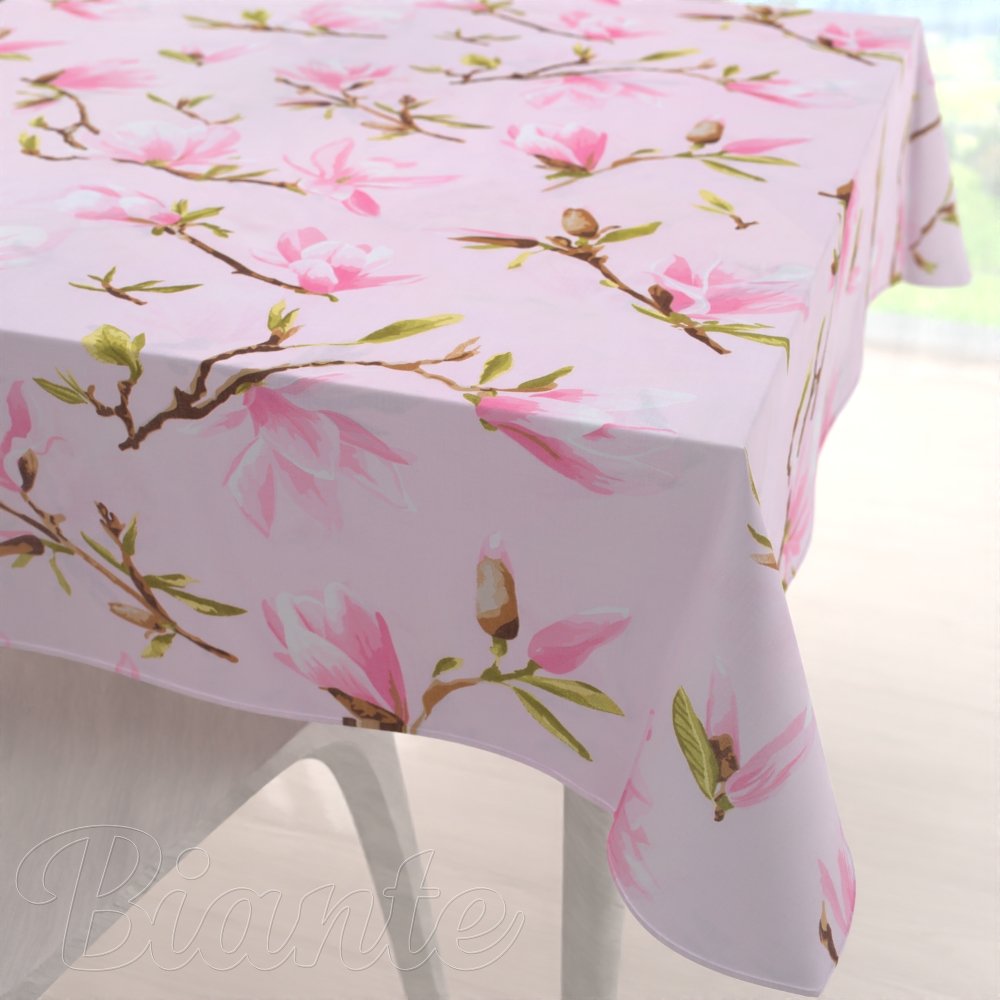 Bavlněný čtvercový ubrus Sandra SA-233 Květy magnolie na růžovém od ...